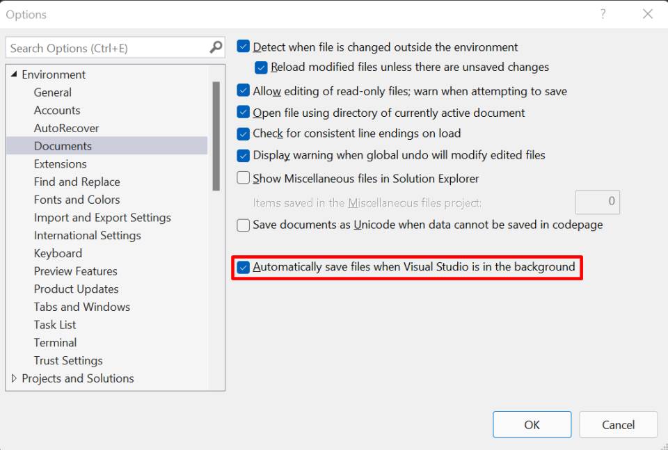 Autosave in Visual Studio 17.2 - onlinepc.ch