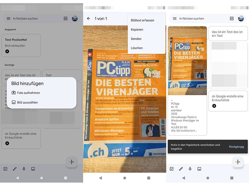 Google Notizen: Text in einem Foto transkribieren - onlinepc.ch