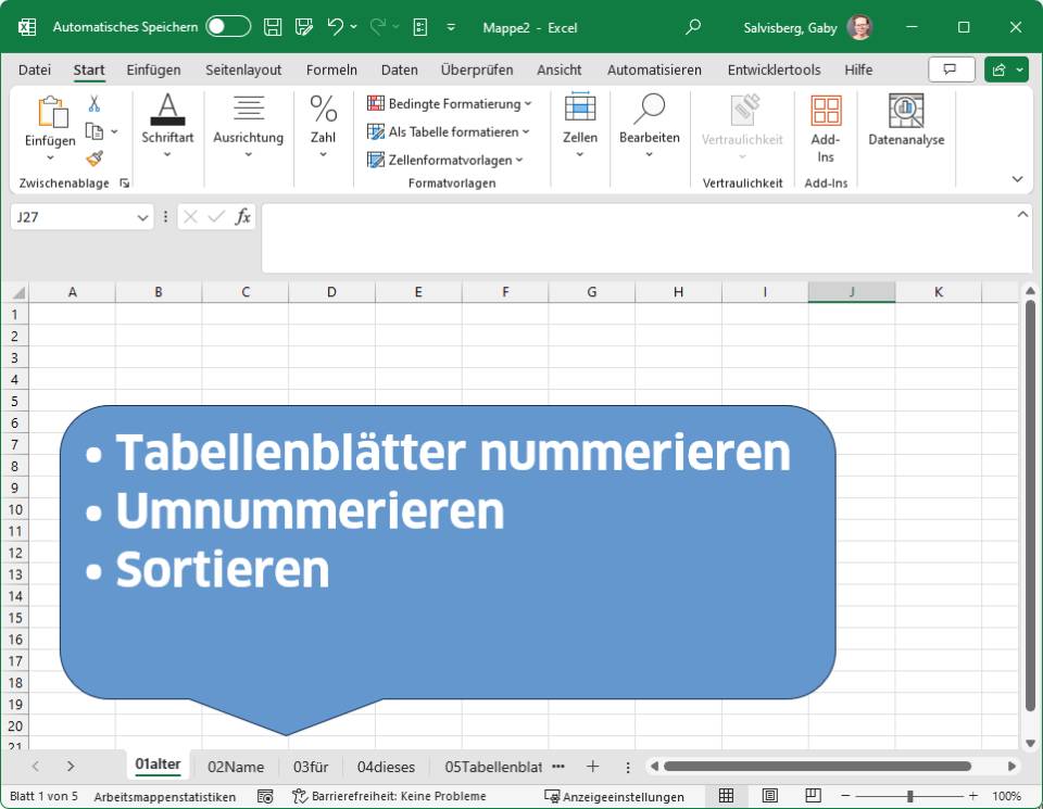 Excel: Tabellenblätter nummerieren und sortieren - onlinepc.ch