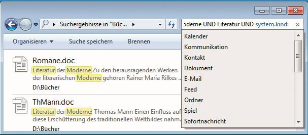 Dateisuche mit Filter in Windows 7 - onlinepc.ch